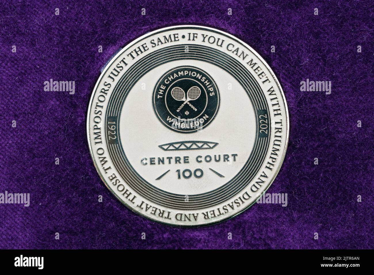 Detail of the Centenary Coin at The Championships 2022 at Wimbledon ...