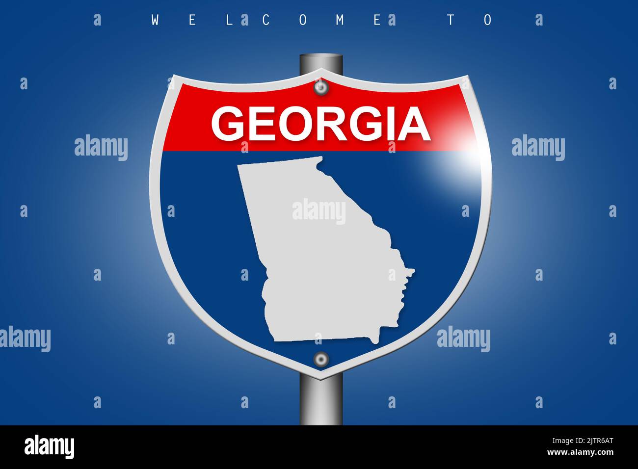 Map of Georgia on highway road sign over blue background, 3d rendering ...