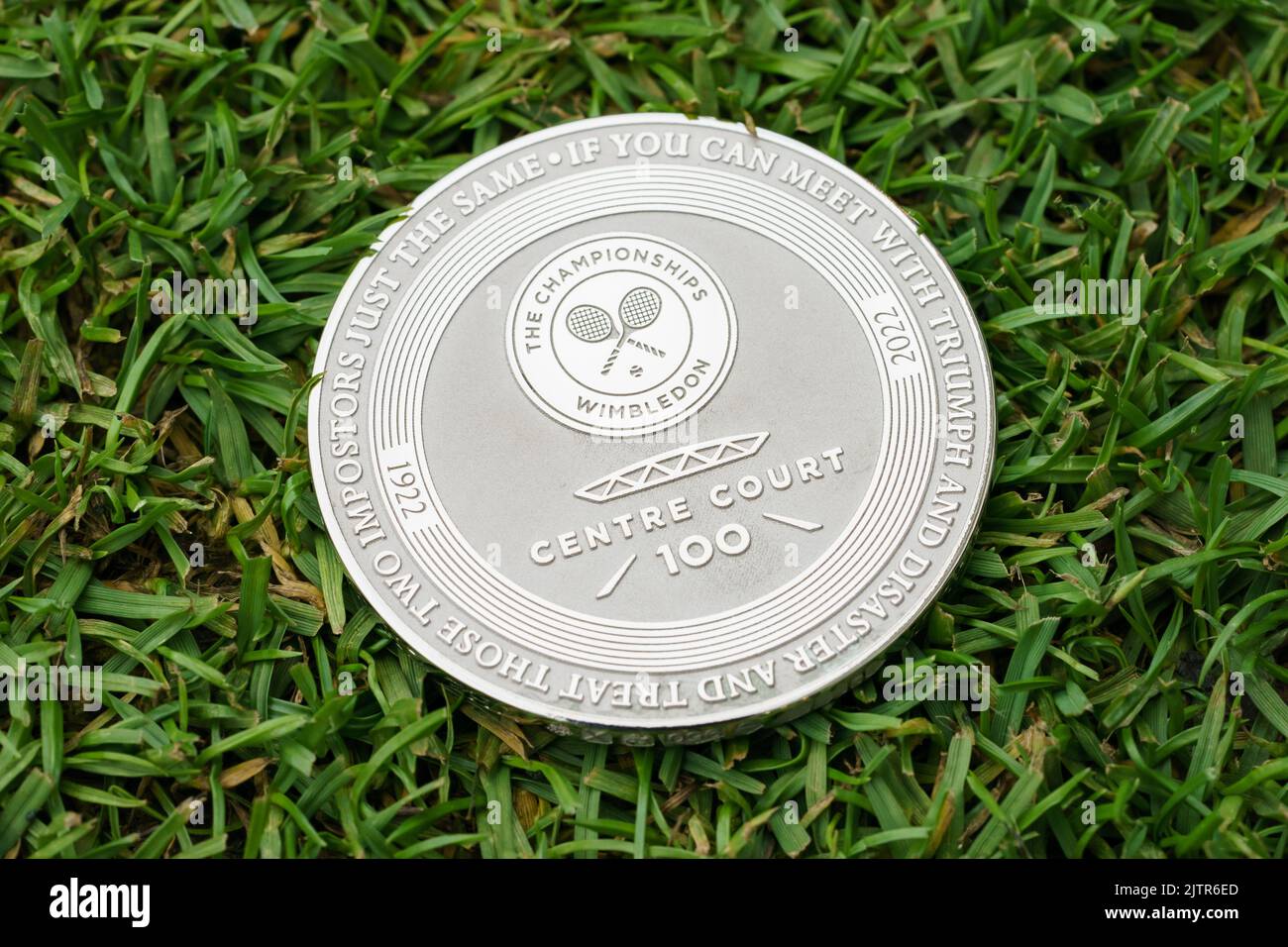Detail of the Centenary Coin at The Championships 2022 at Wimbledon ...