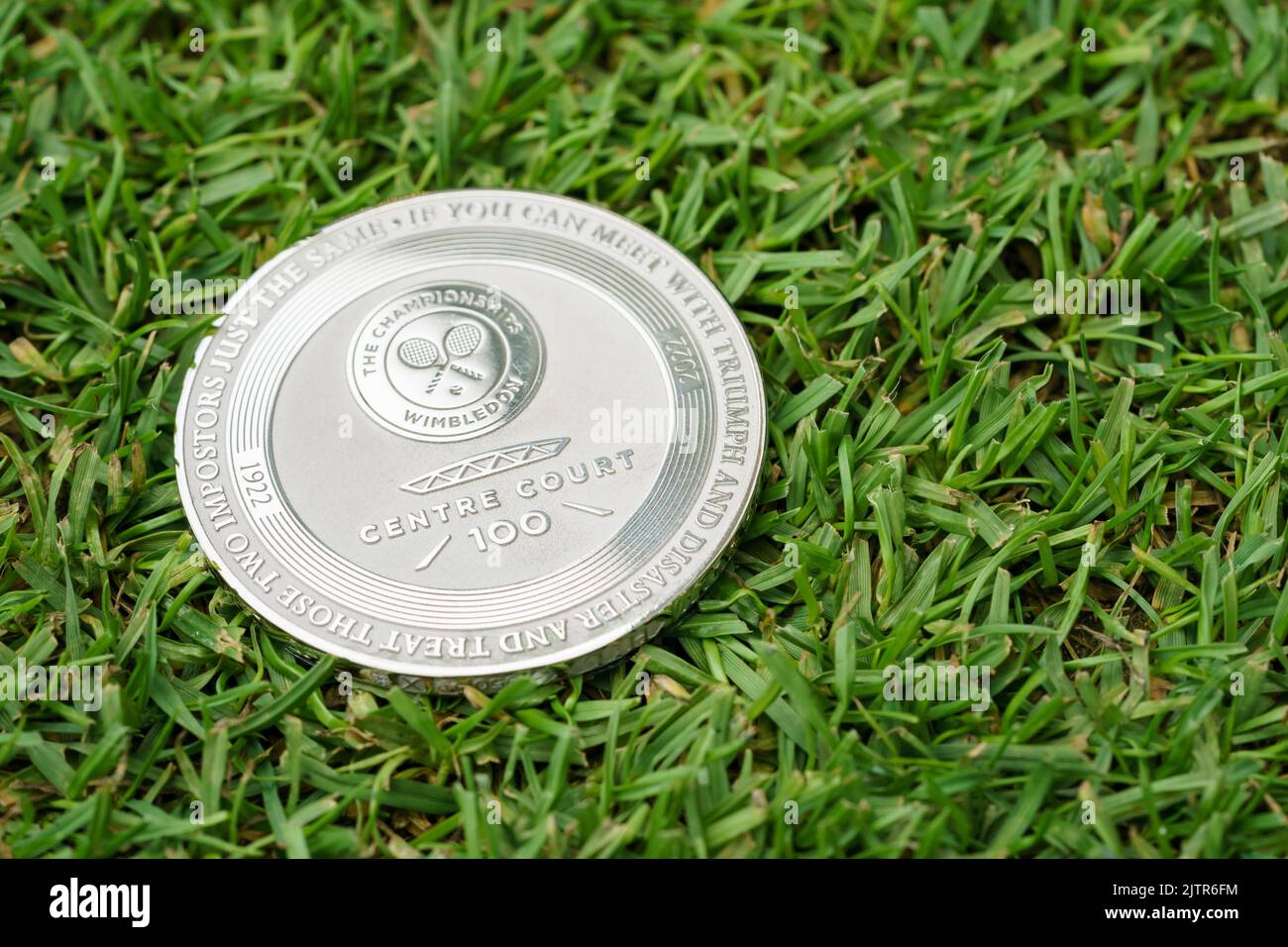 Detail of the Centenary Coin at The Championships 2022 at Wimbledon ...