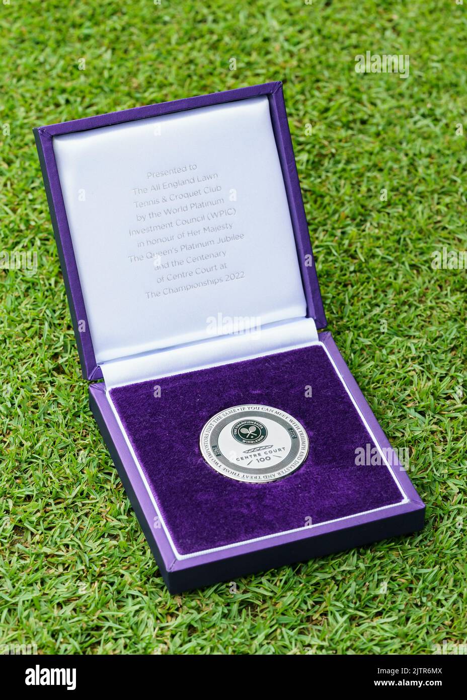 Detail of the Centenary Coin at The Championships 2022 at Wimbledon ...
