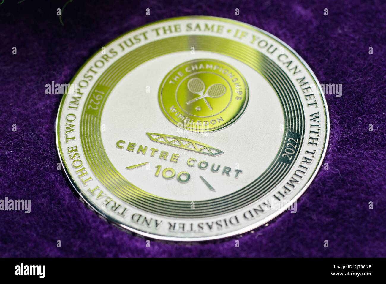 Detail of the Centenary Coin at The Championships 2022 at Wimbledon ...