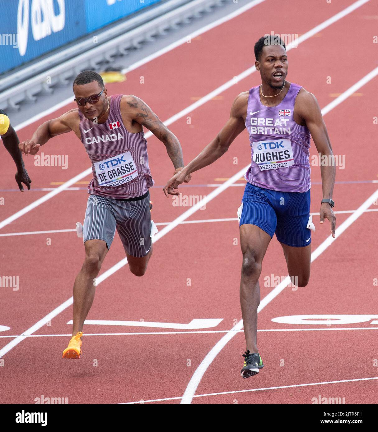 Andre De Grasse and Zharnel Hughes competing in the men’s 100m heats at ...