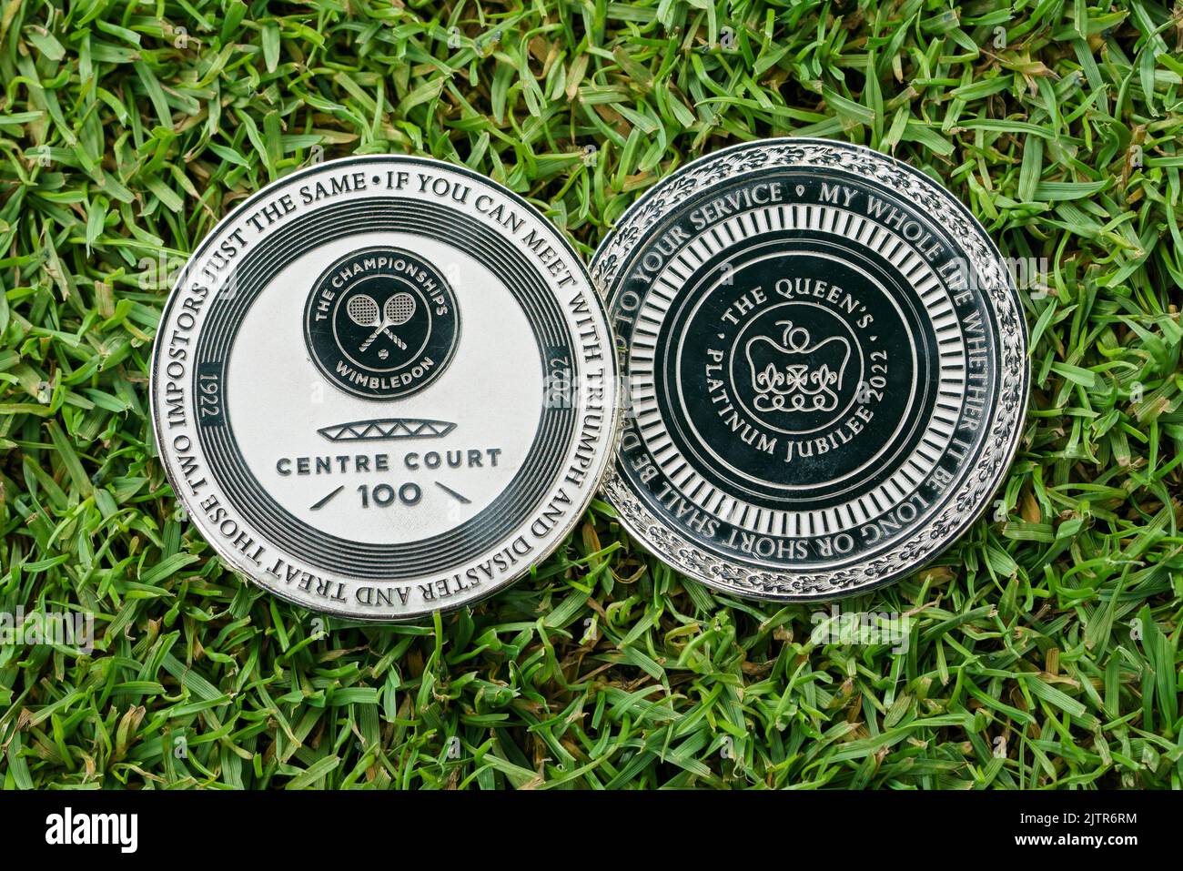 Detail of the Centenary Coin at The Championships 2022 at Wimbledon ...