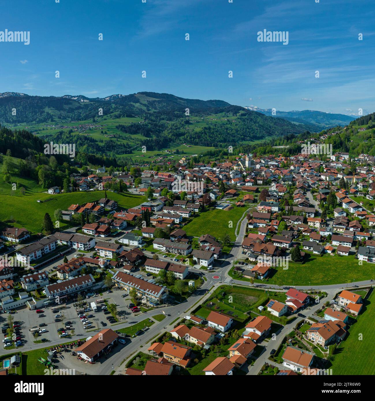 Aerial view to the region of Oberstaufen in bavarian Allgaeu Stock ...