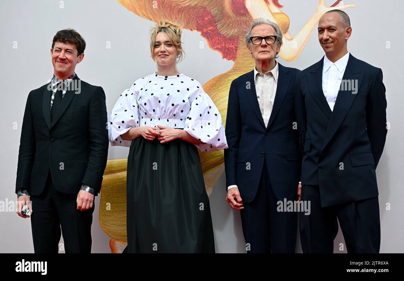 September 1, 2022, VENICE: (L-R) Actors Alex Sharp, Aimee Lou Wood ...