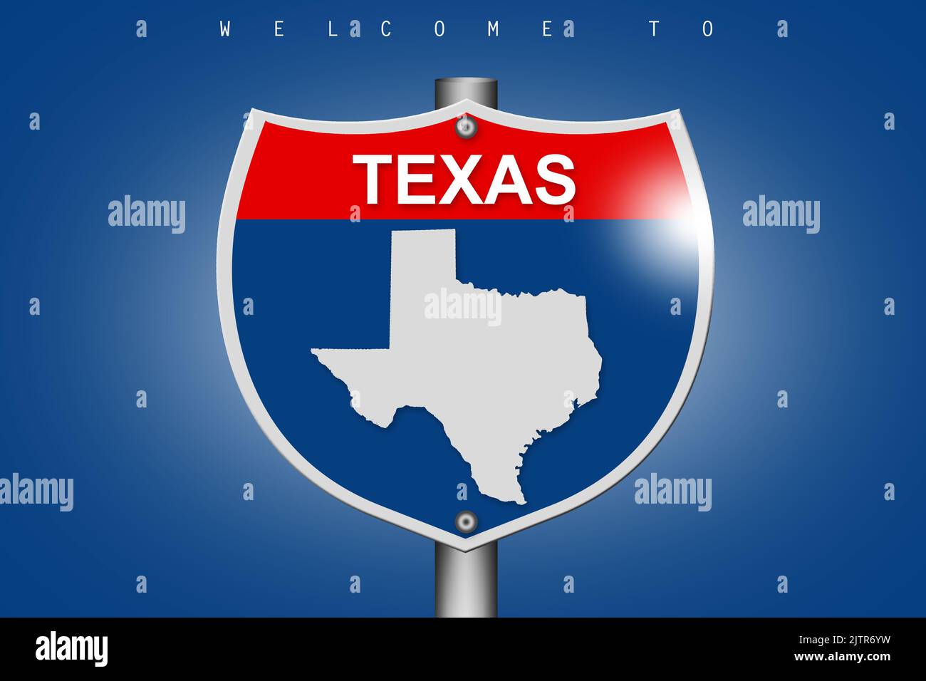 Texas on highway road sign over blue background, 3d rendering Stock ...