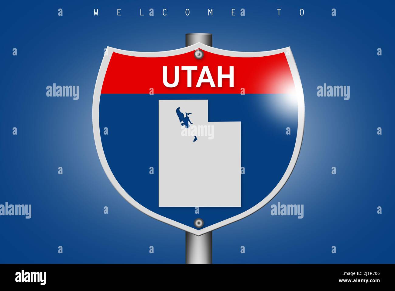 Utah on highway road sign over blue background, 3d rendering Stock ...