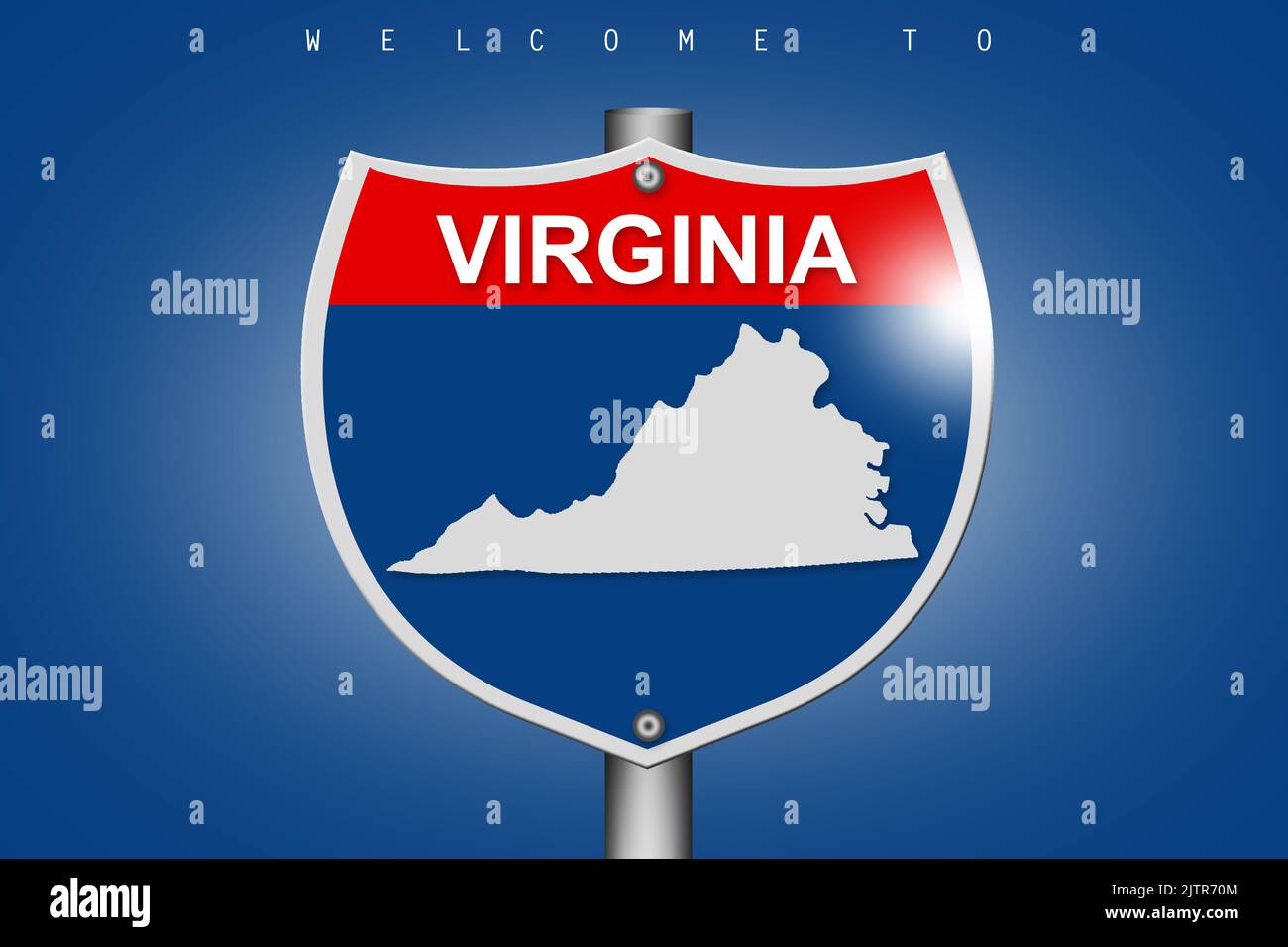 Virginia on highway road sign over blue background, 3d rendering Stock ...