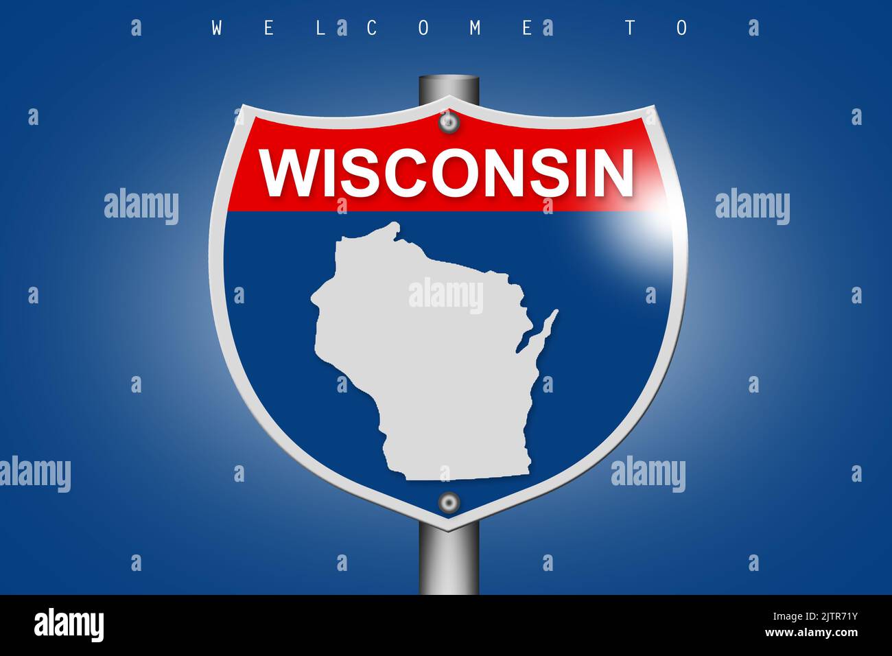 Wisconsin on highway road sign over blue background, 3d rendering Stock ...