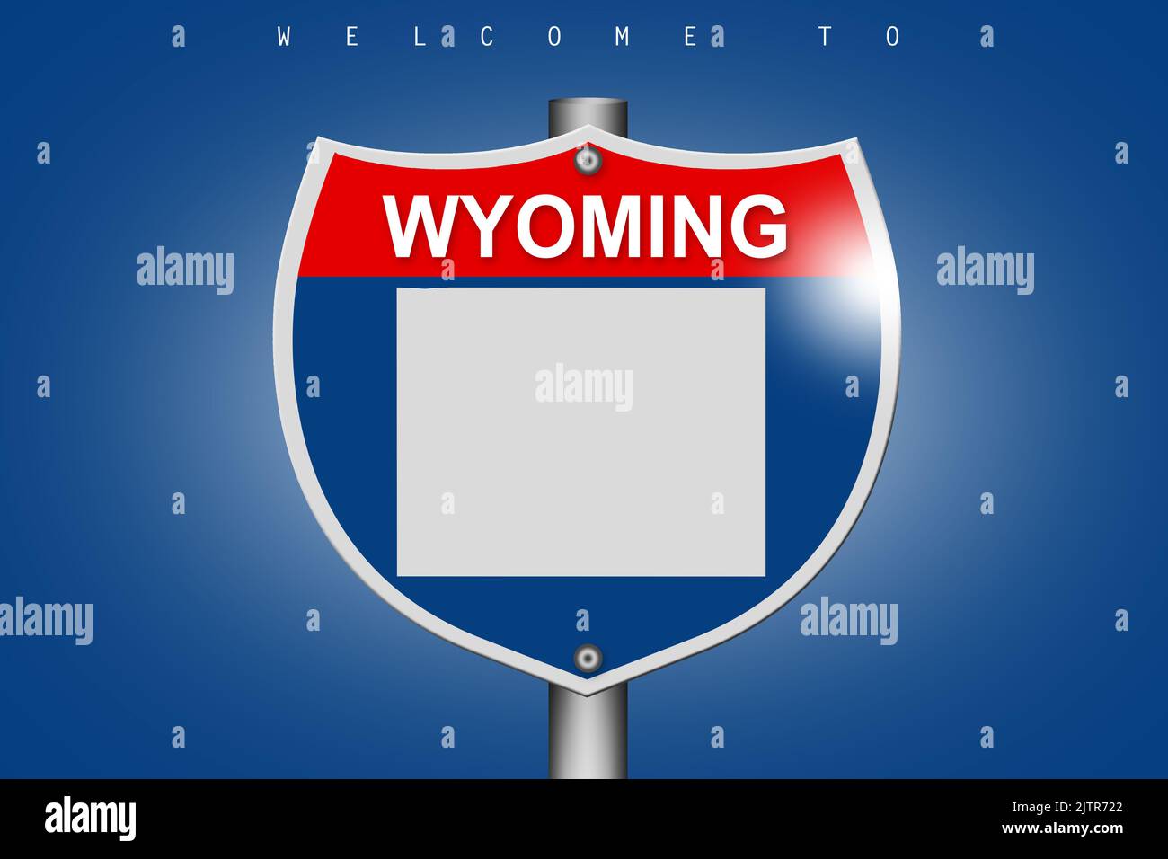 Wyoming on highway road sign over blue background, 3d rendering Stock ...