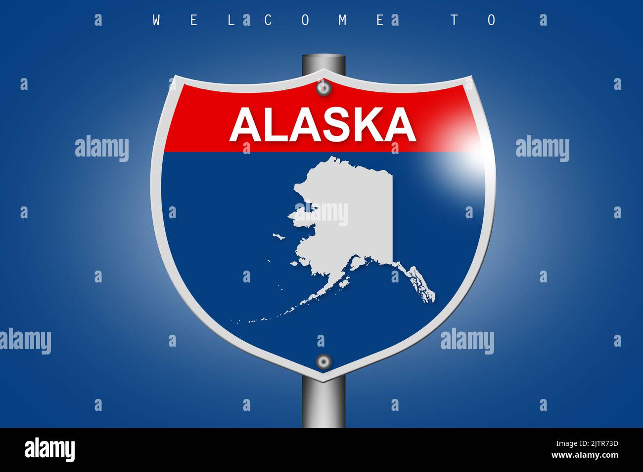 Alaska on highway road sign over blue background, 3d rendering Stock ...