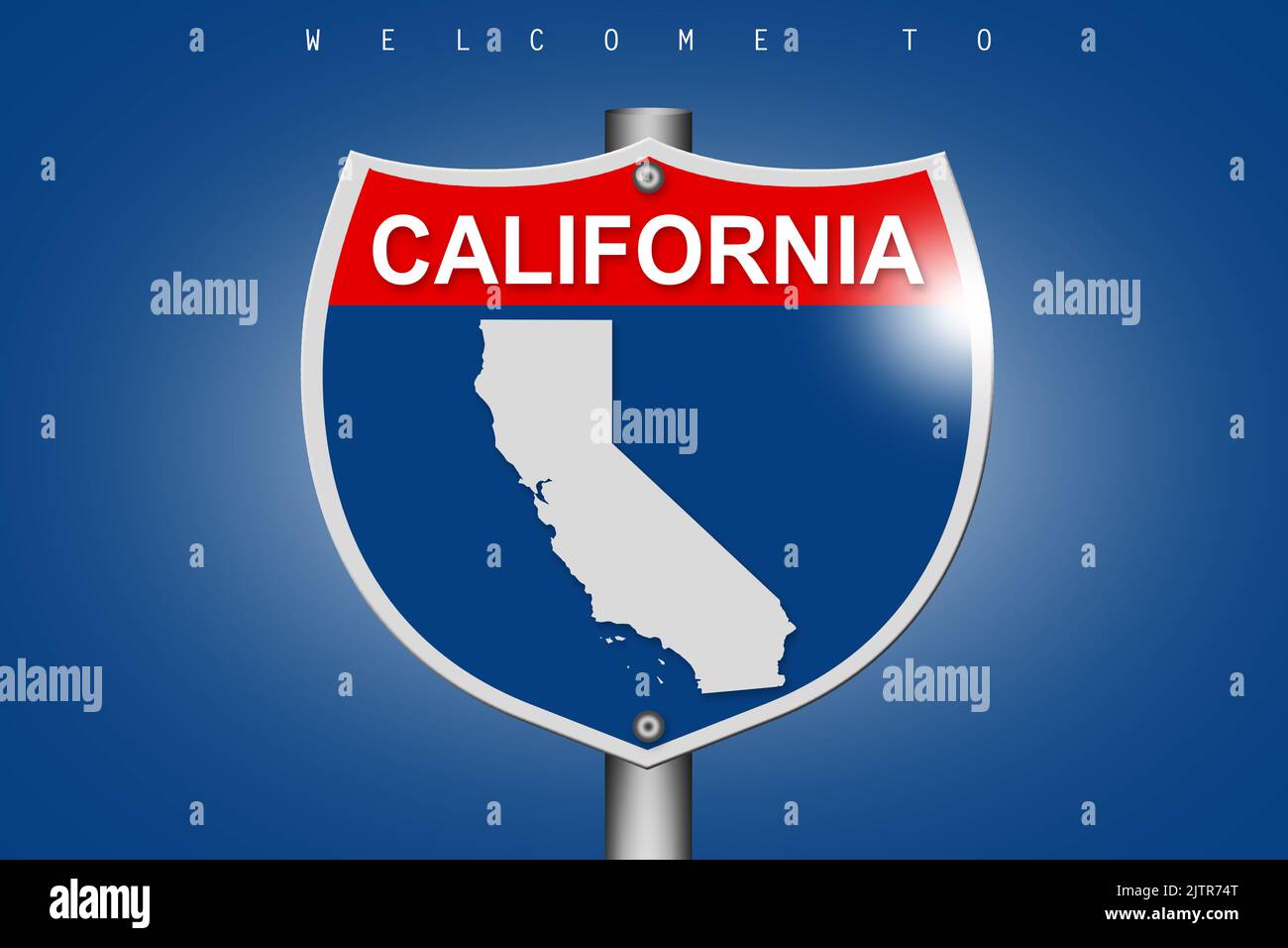 California on highway road sign over blue background, 3d rendering ...