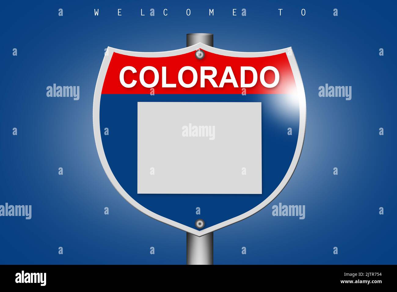 Colorado on highway road sign over blue background, 3d rendering Stock ...