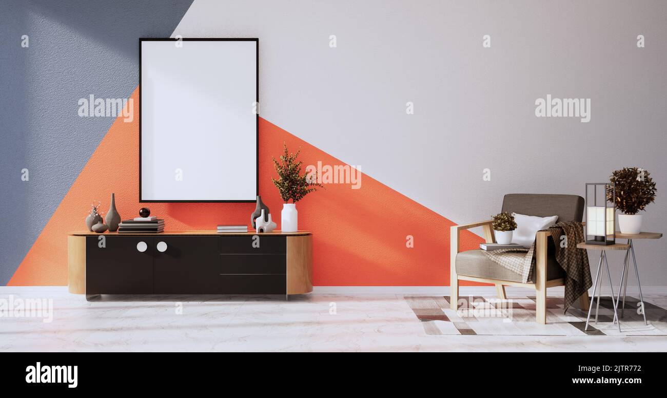 Orange and grey wall on living room two tone colorful design.3D ...
