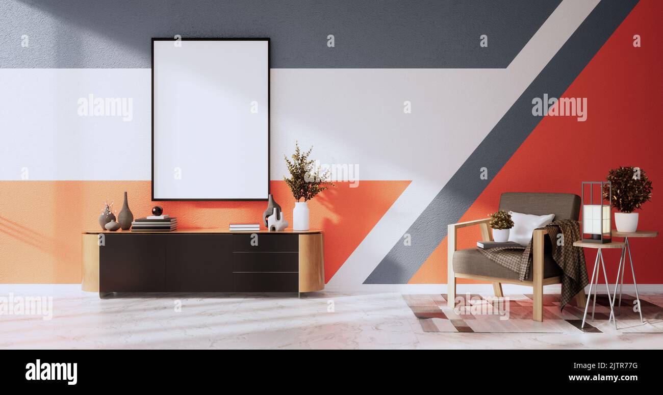 Orange and grey wall on living room two tone colorful design.3D ...