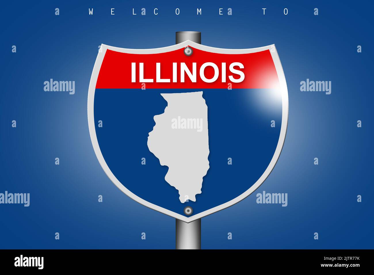 Illinois on highway road sign over blue background, 3d rendering Stock ...