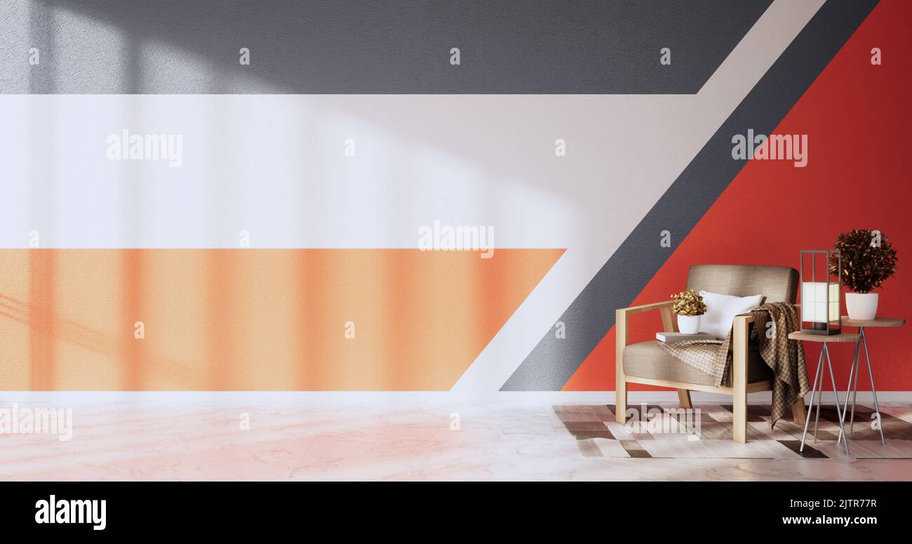 Orange and grey wall on living room two tone colorful design.3D ...