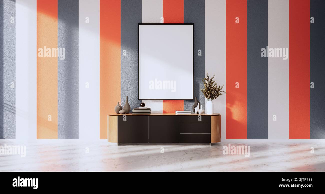 Orange and grey wall on living room two tone colorful design.3D ...