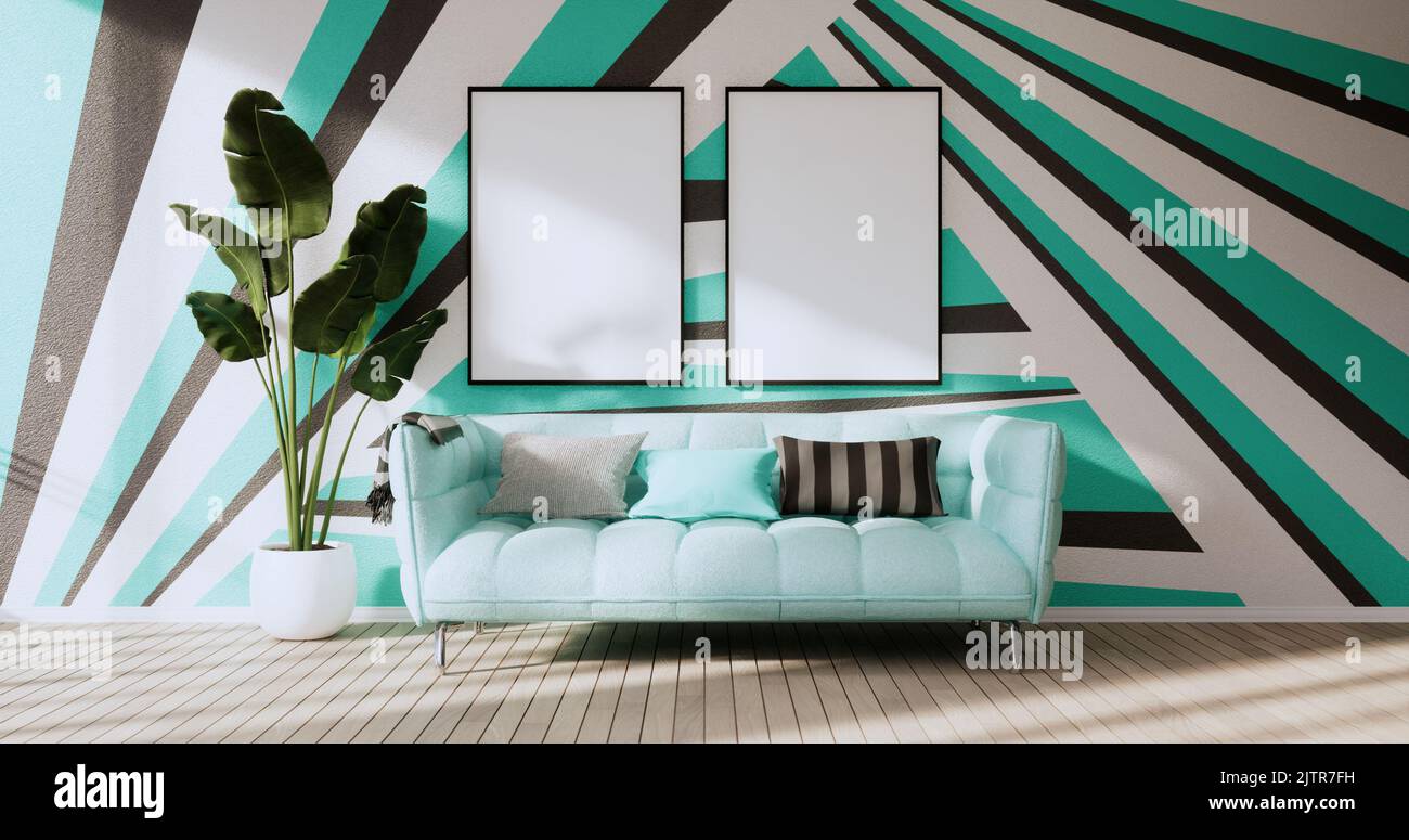 Black and Mint wall on living room two tone colorful design.3D ...