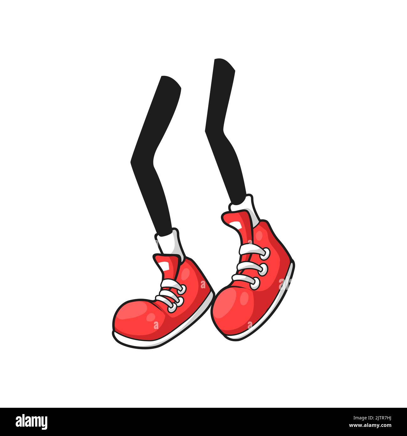 Walking legs in red rubber shoes with laces and white soil isolated ...