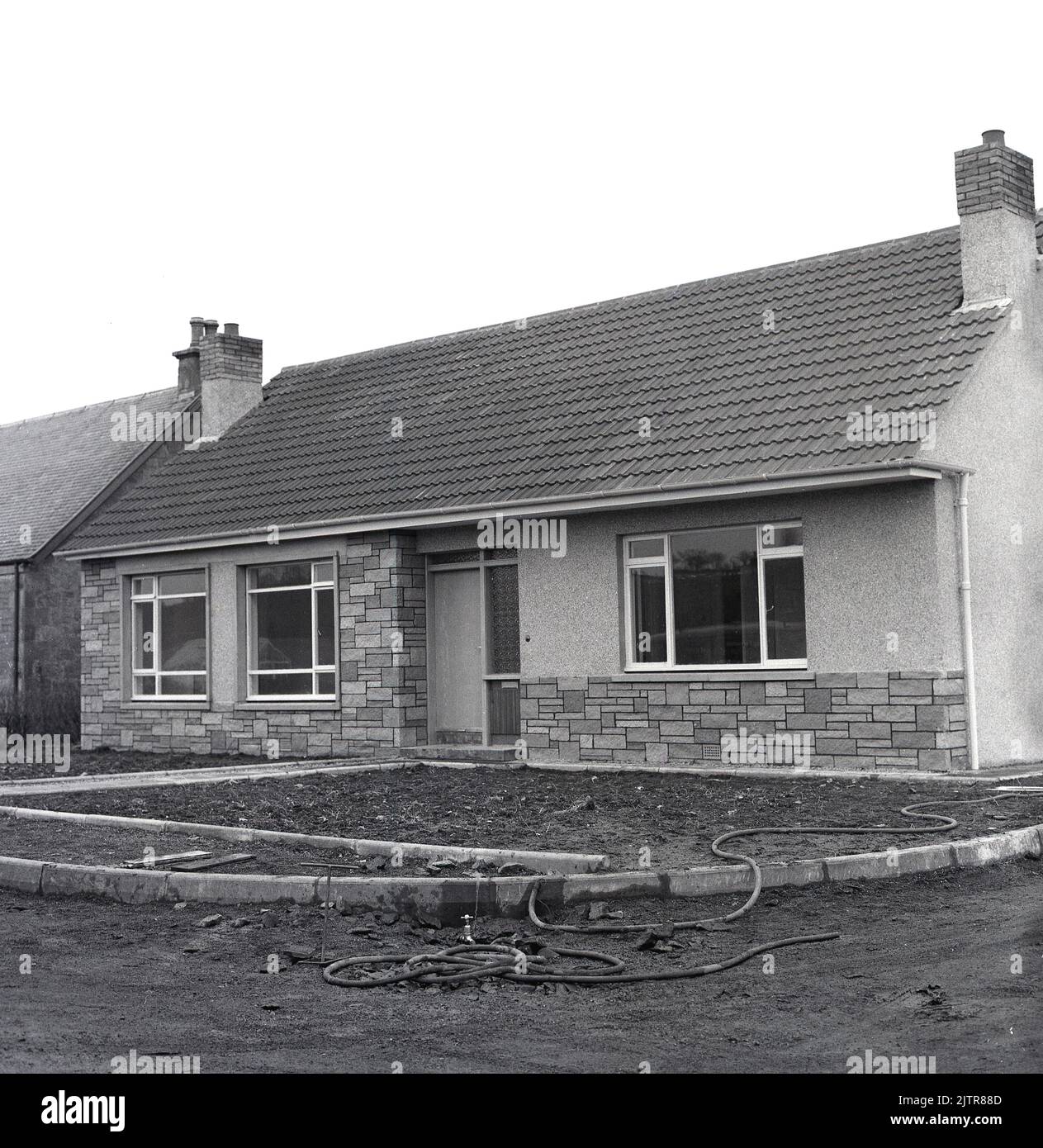 1966, historical, new bungalow, exterior wall with a half concrete ...