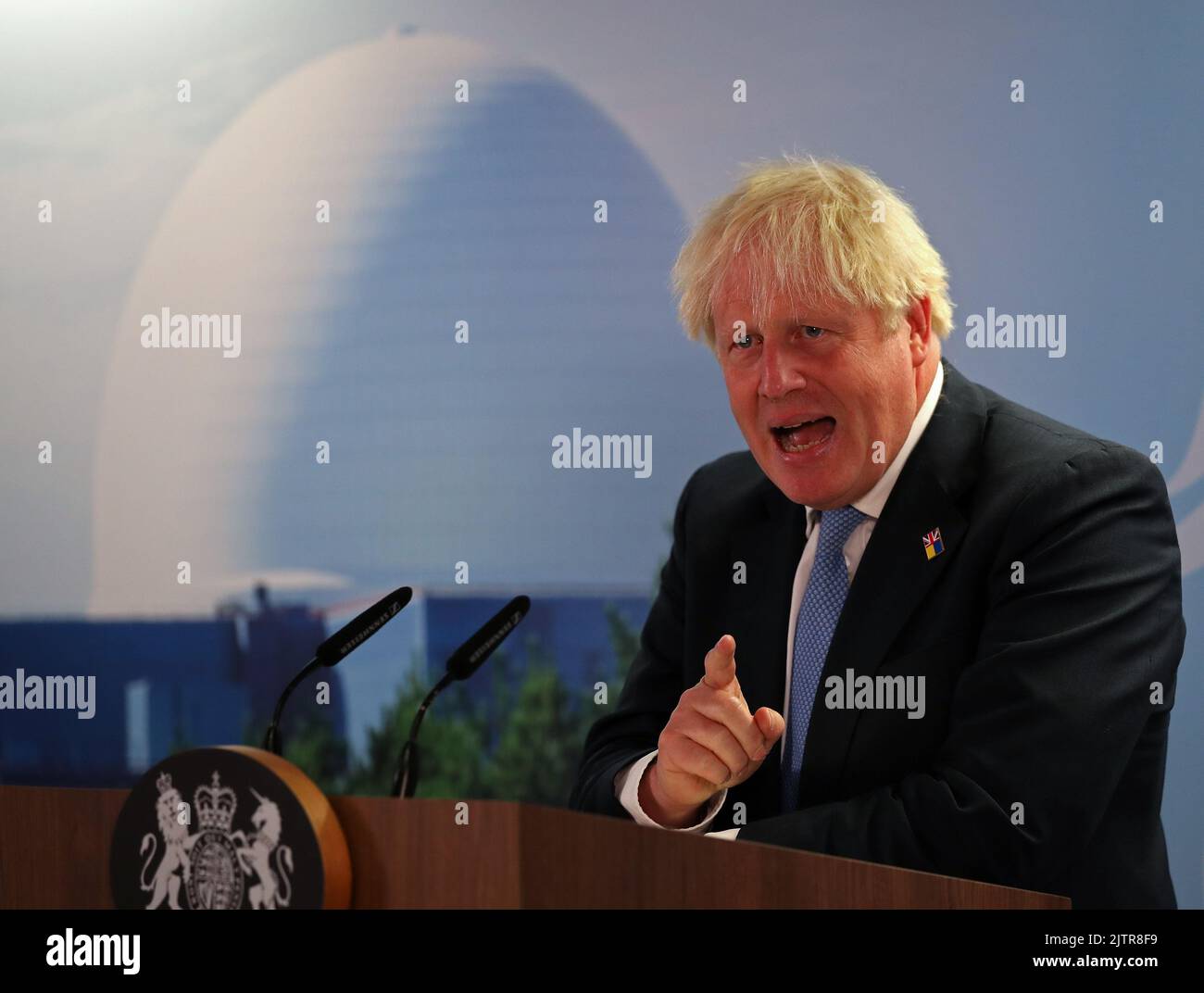 Prime Minister Boris Johnson giving a speech on energy security at EDF ...