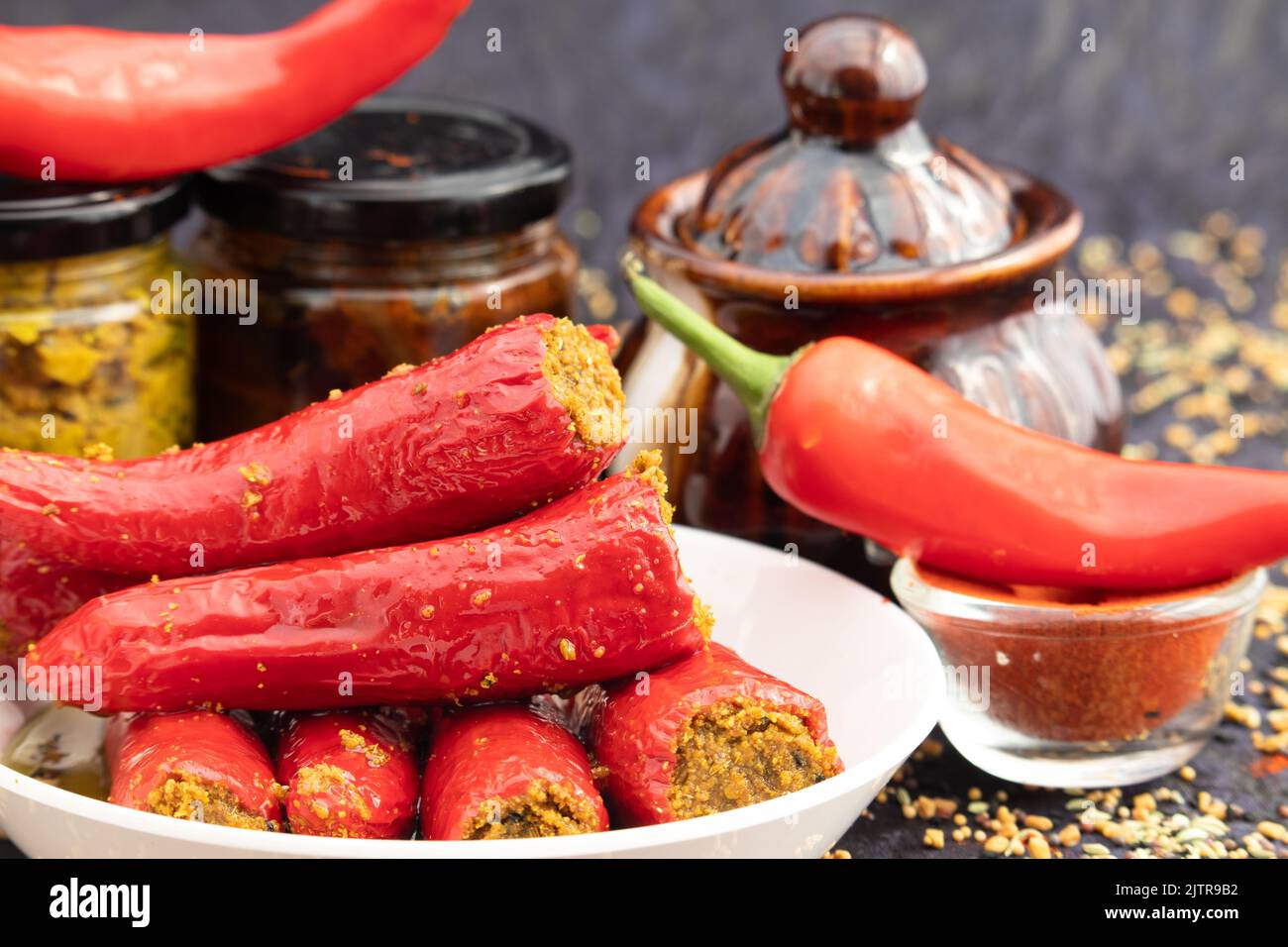 Traditional Homemade Red Chilli Pickle Also Known As Moti Teekhi Lal ...