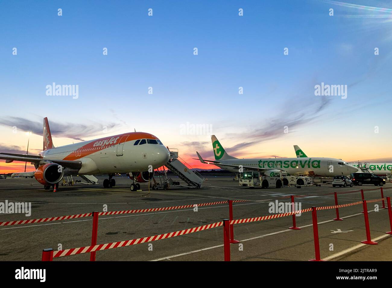 Plane waiting for taking-off, Saint-Exupery airport, Lyon international ...