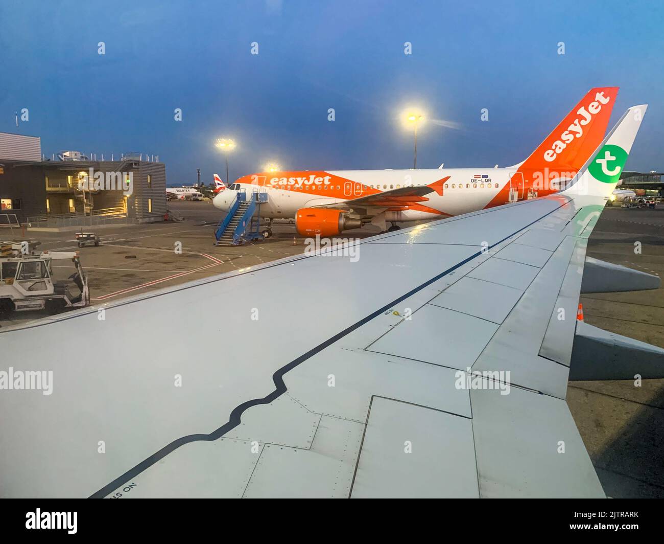 Plane waiting for taking-off, Saint-Exupery airport, Lyon international ...