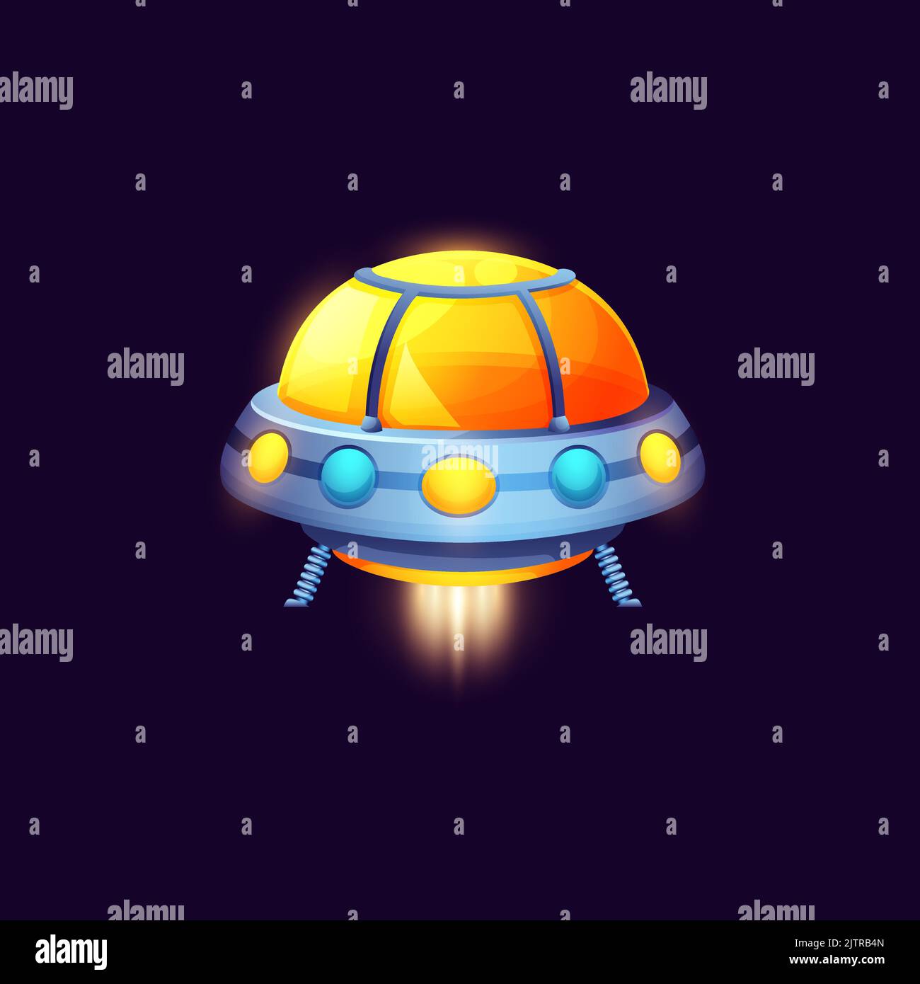 Unidentified or unknown flying object animated rocketship with dome ...