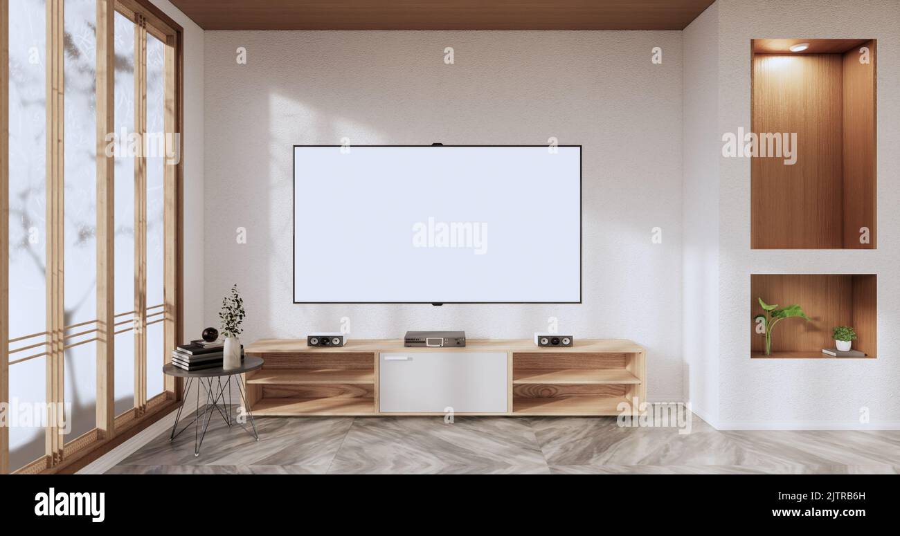 Tv Cabinet wooden design on white room interior modern style.3D ...