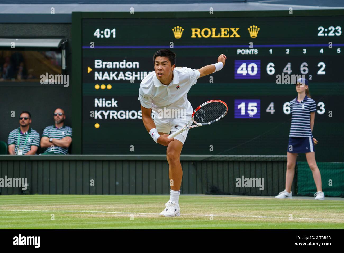 Brandon Nakashima of the USA in action at Wimbledon Championships 2022 ...