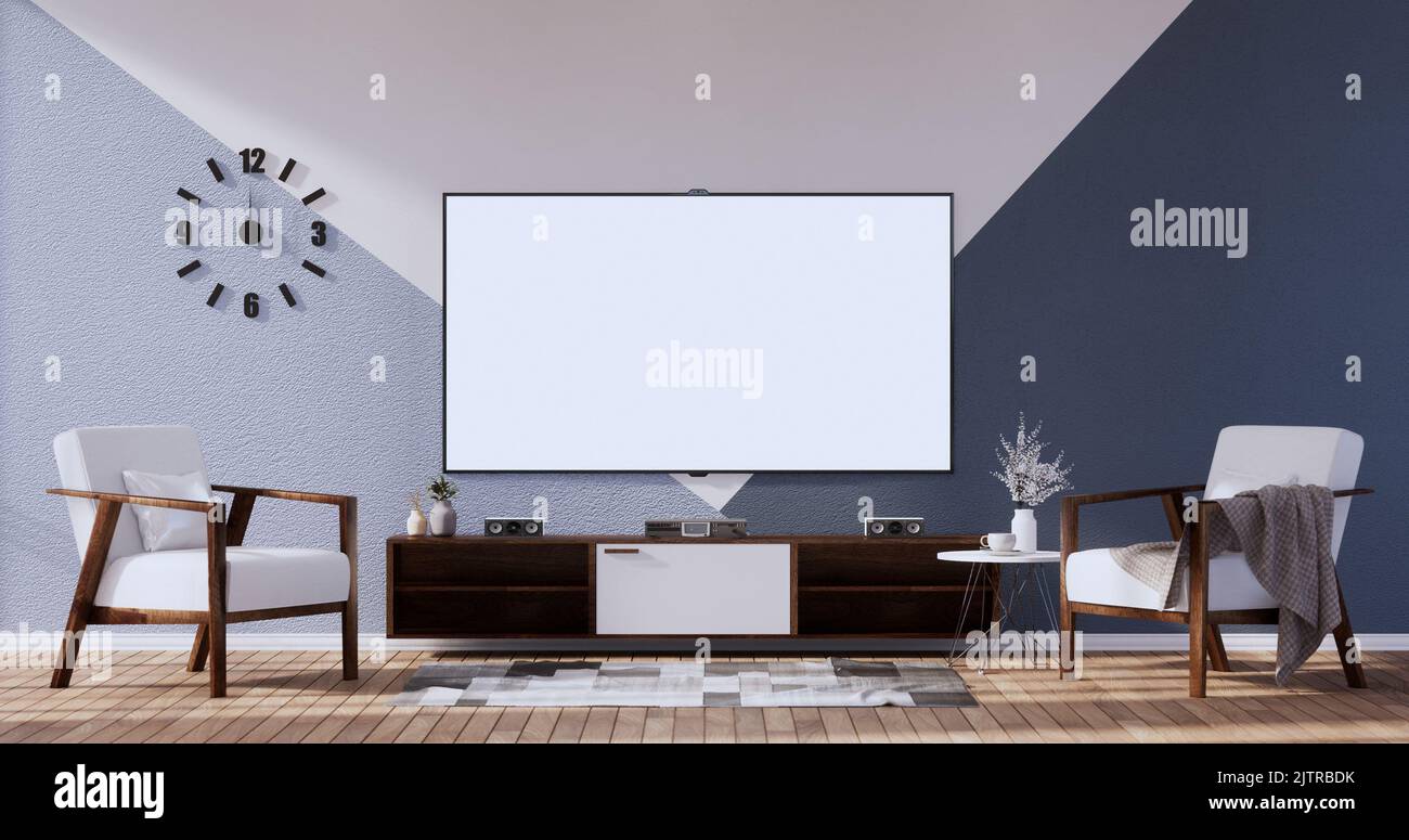 Grey and white wall on living room two tone colorful design.3D ...
