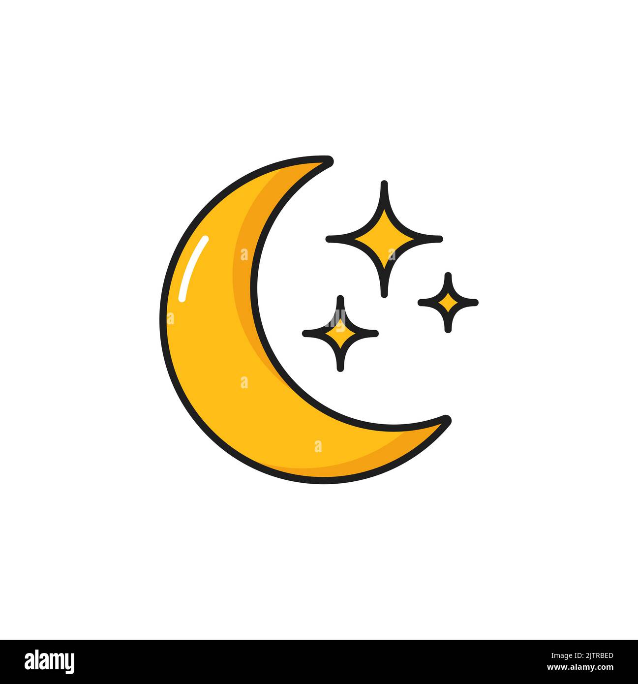Weather forecast color outline icon of night moon and stars, vector ...