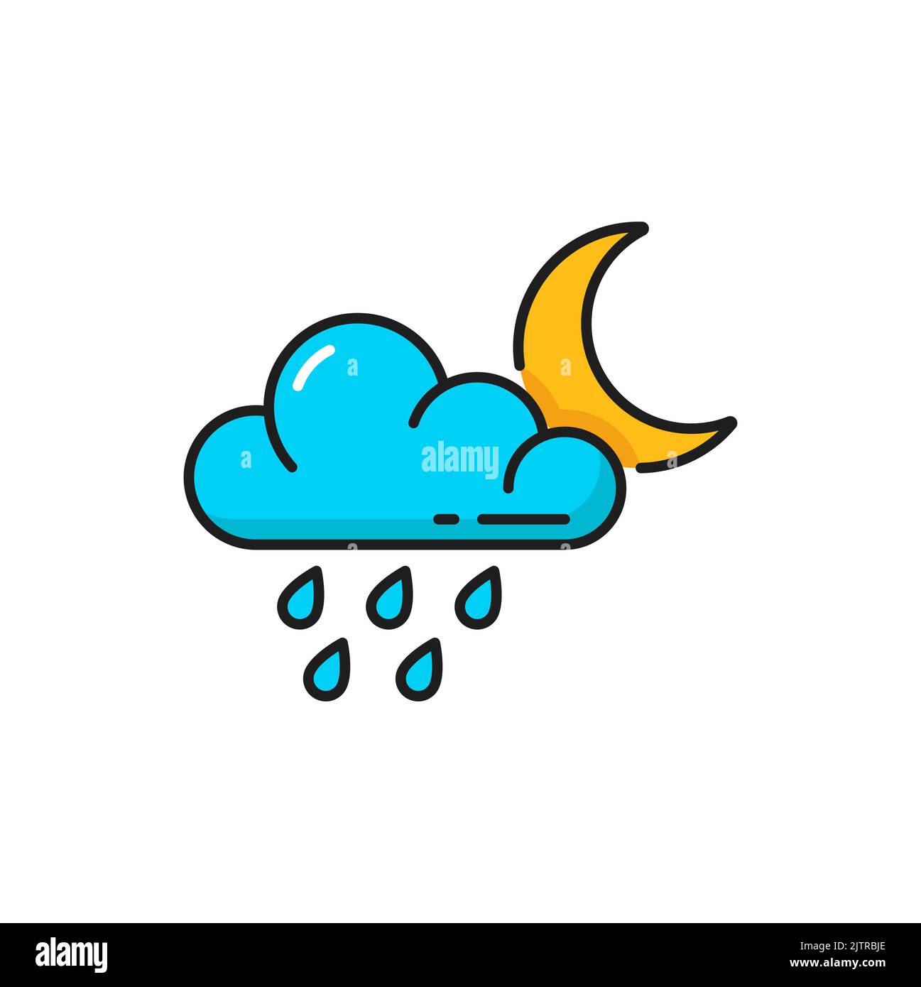 Rain weather forecast icon, night cloud, moon and heavy shower drops ...