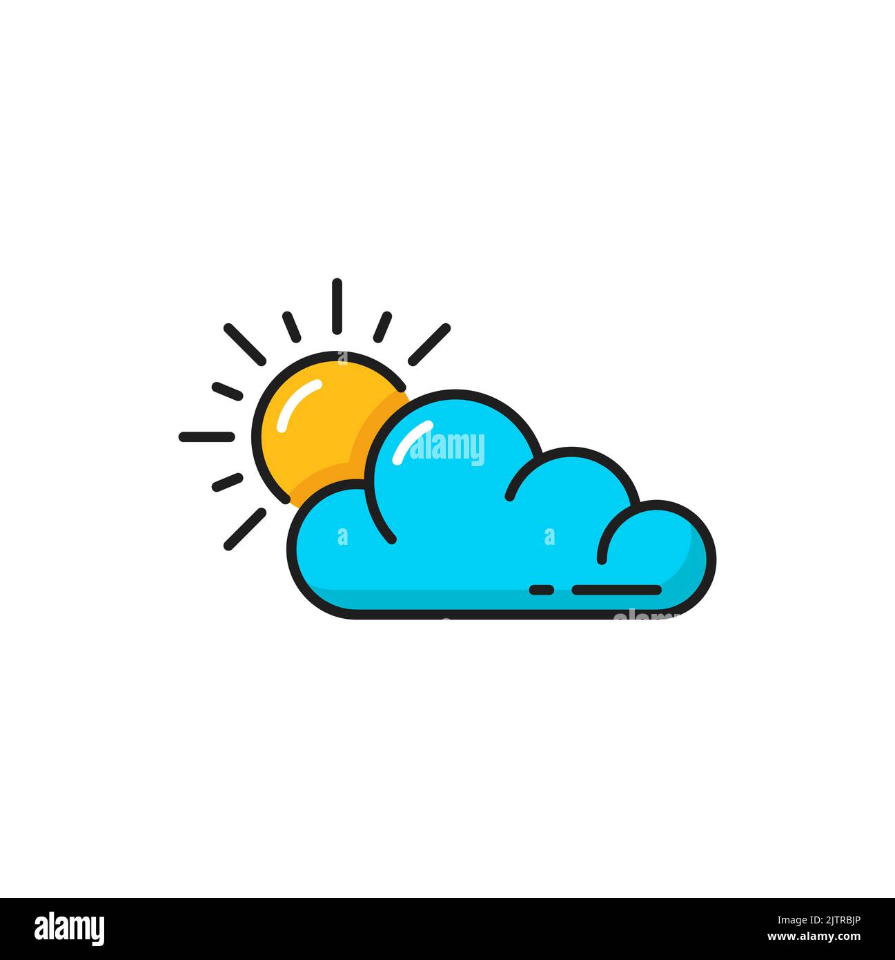 Cloud and sun, weather forecast color outline icon, day overcast vector ...