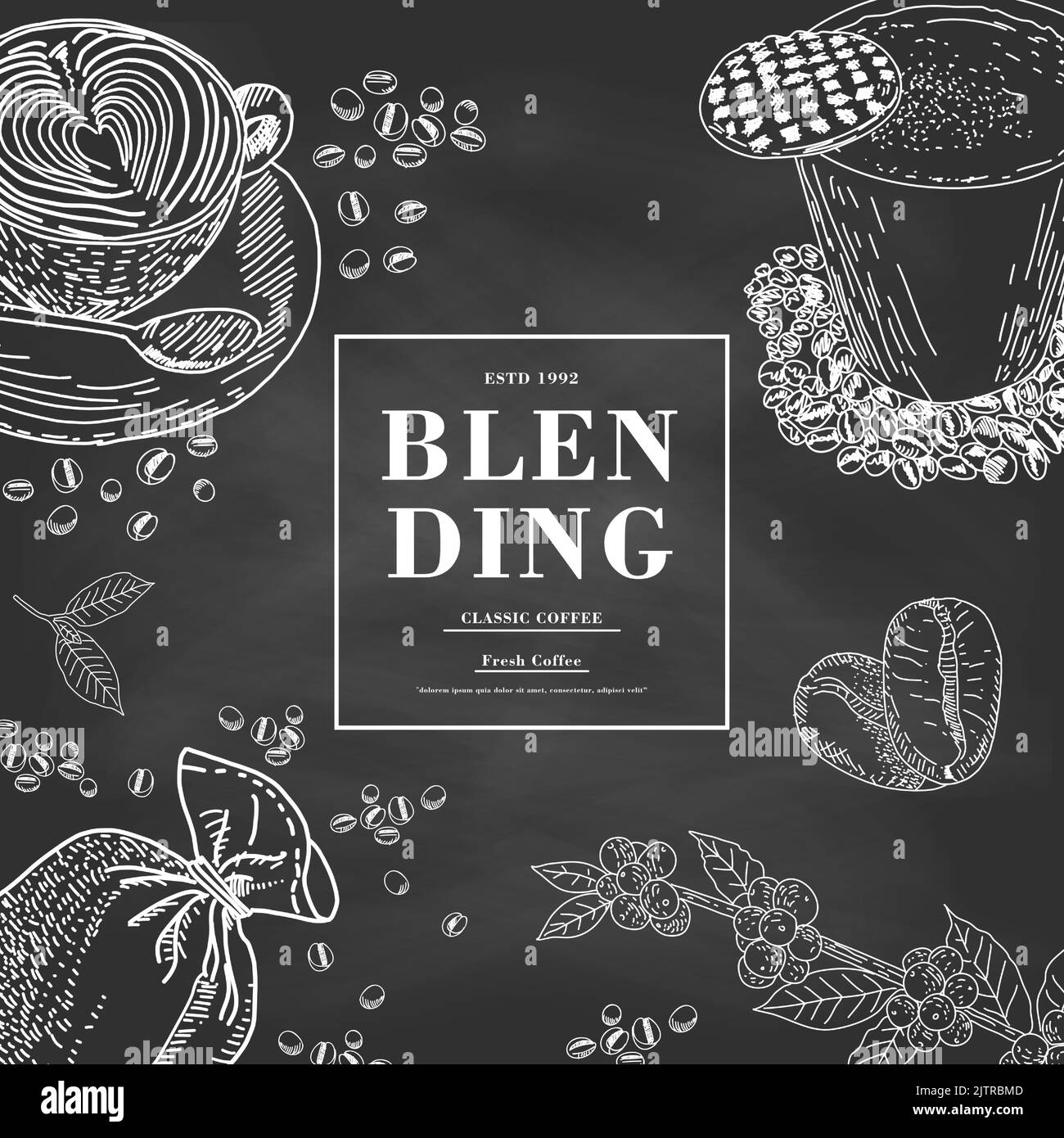 Coffee illustration for poster or menu template. Decorative sketch of ...