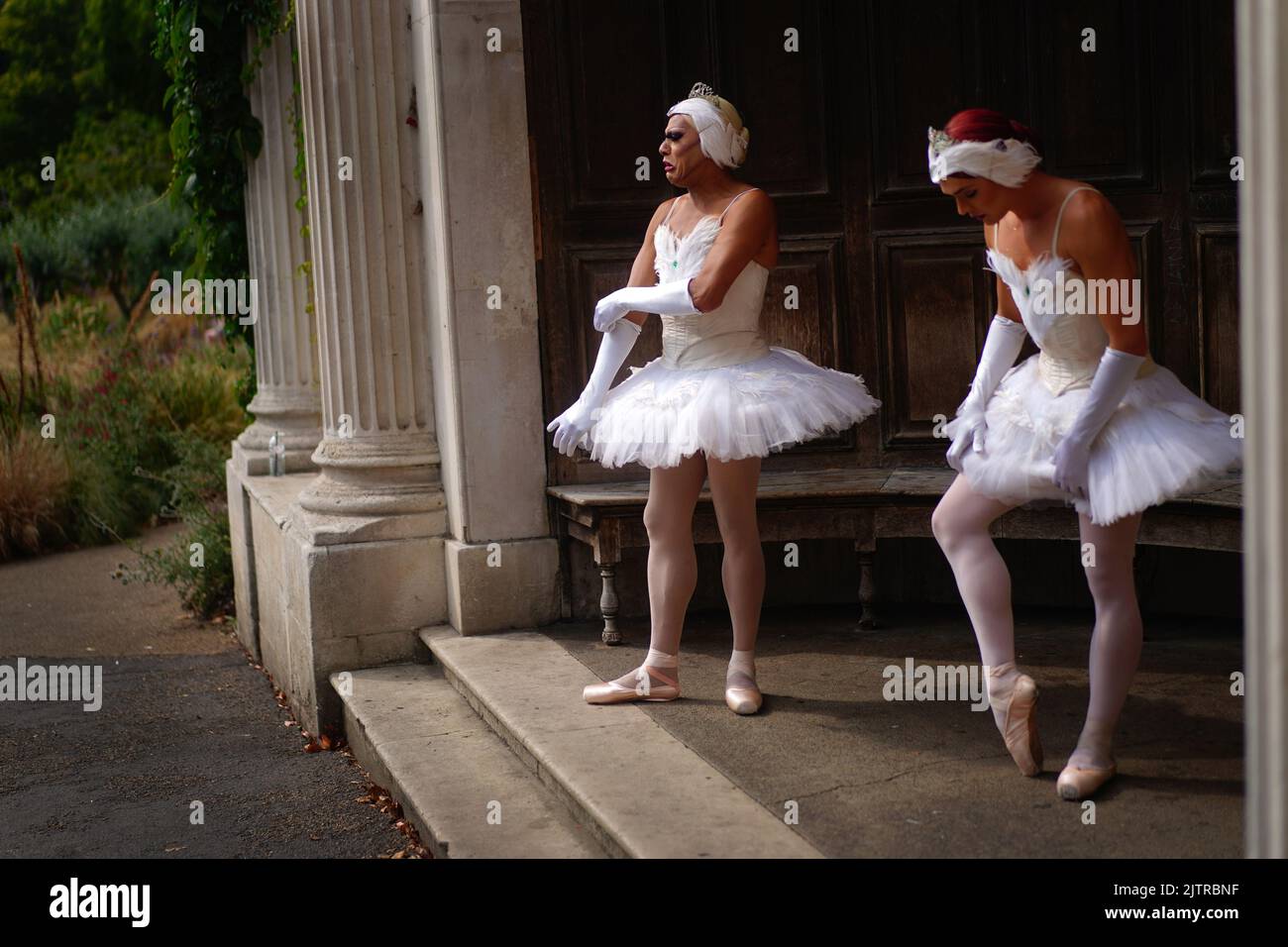 Dancers Robert Carter and Ugo Cirri from comedy drag ballet company Les ...