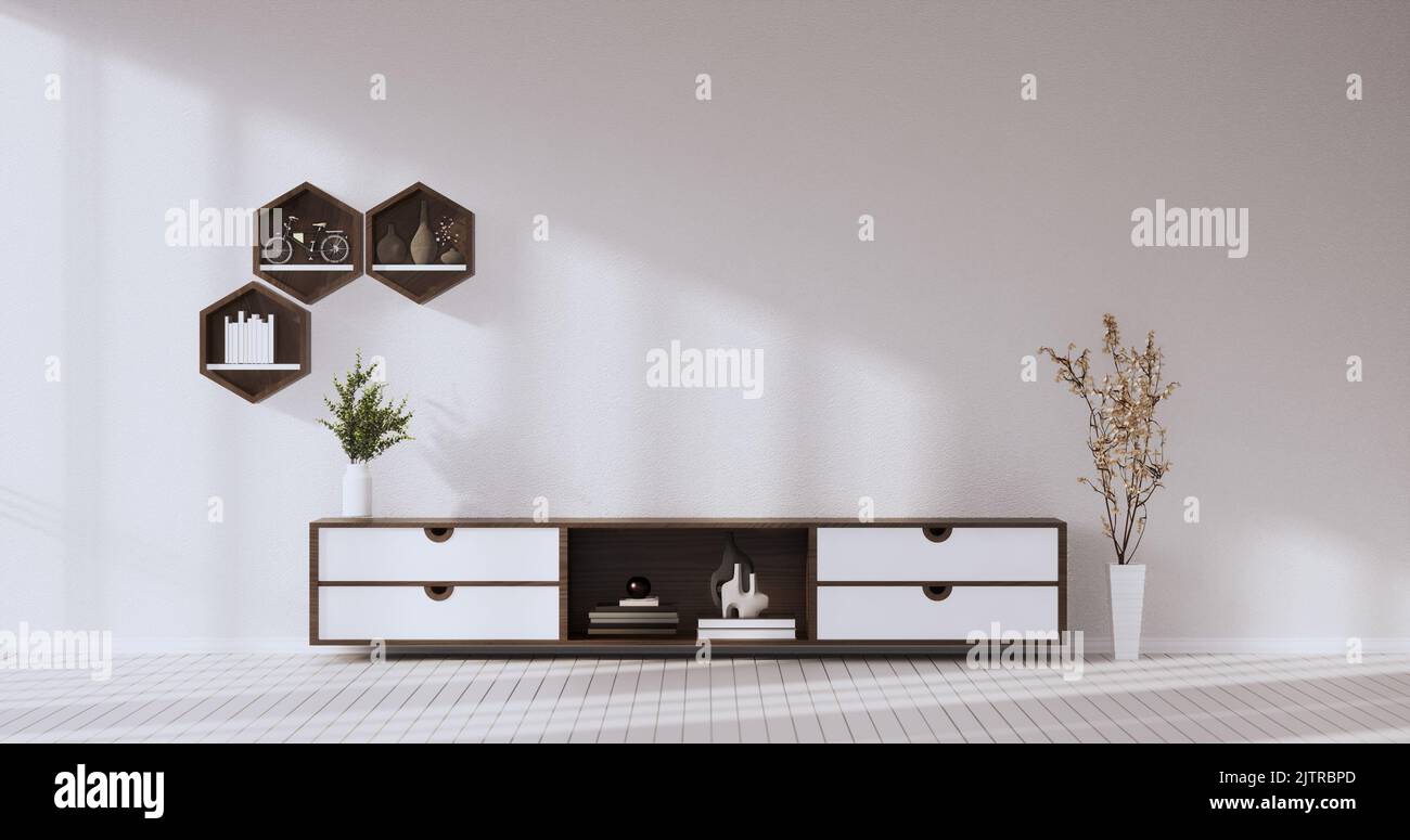 Cabinet wooden design on white room interior modern style.3D rendering ...