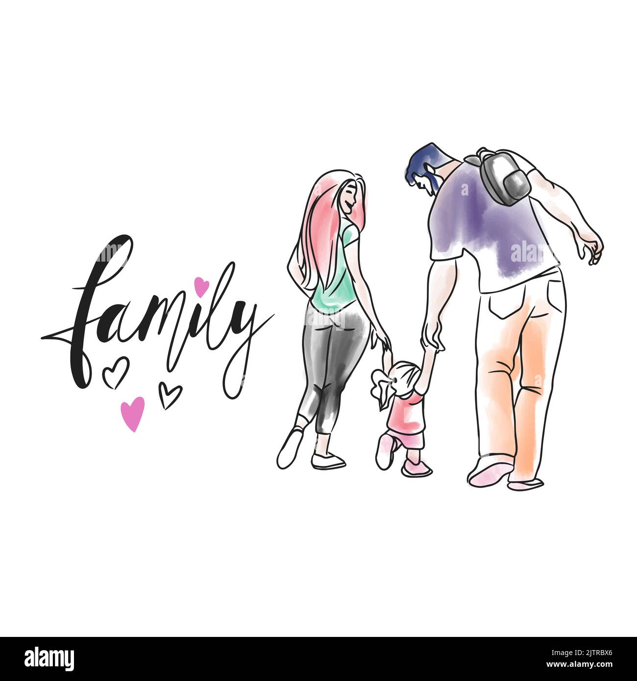 Family, handwritten lettering, cartoon happy family, mom, dad and ... Family, handwritten lettering, cartoon happy family, mom, dad and ...