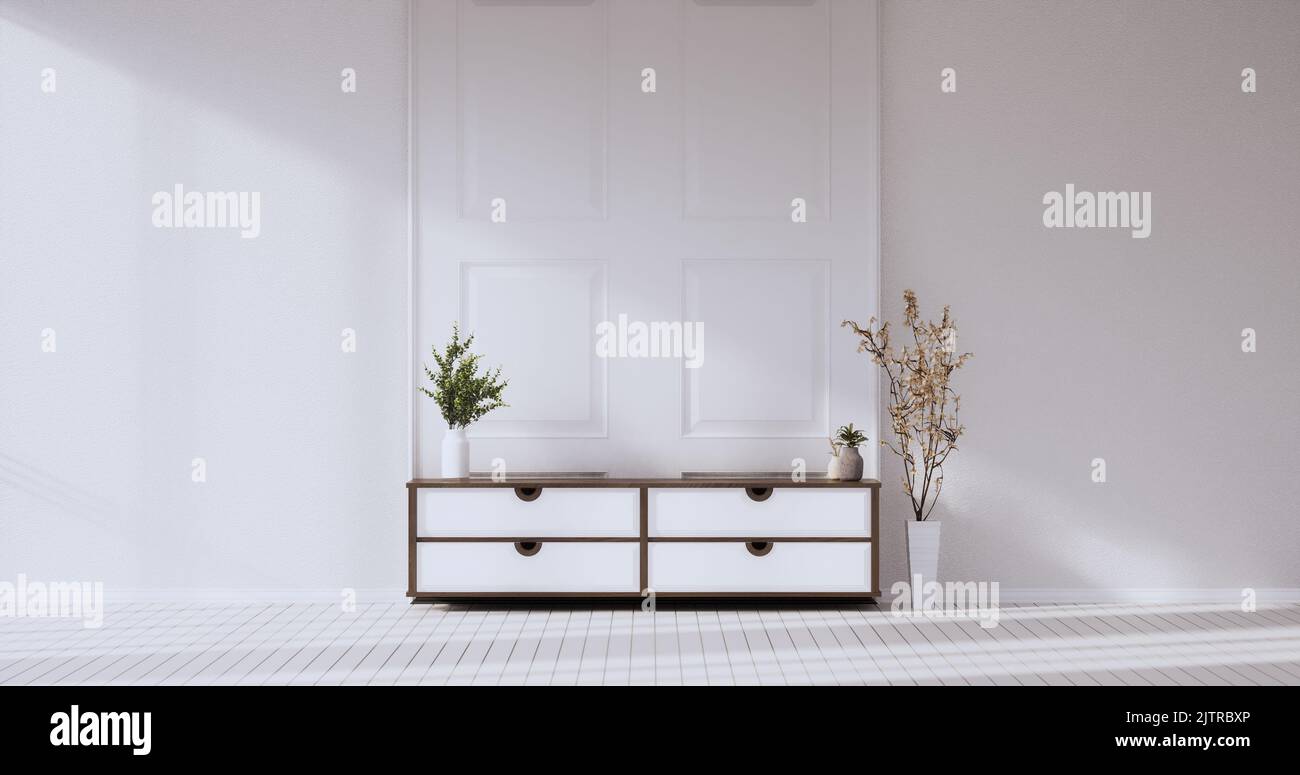 Cabinet wooden design on white room interior modern style.3D rendering ...