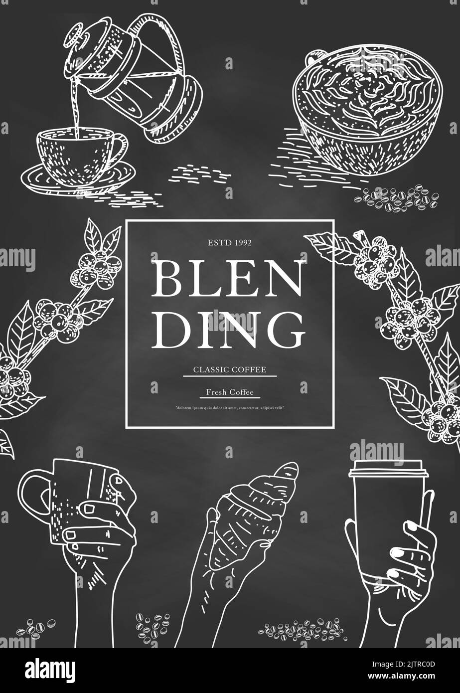 Coffee illustration for poster or menu template. Decorative sketch of ...