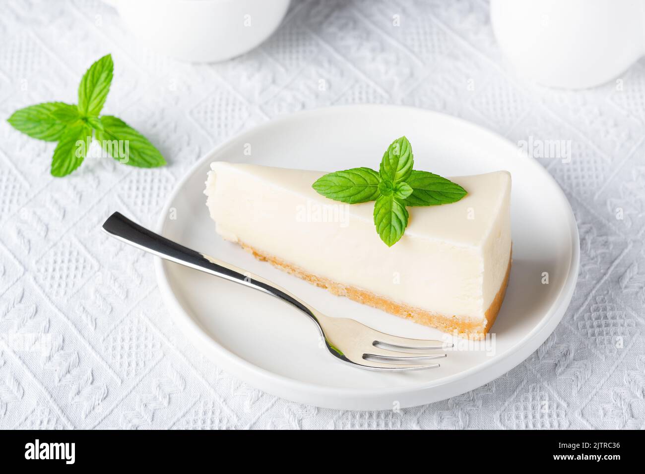 Classical New York Style Cheesecake And Coffee On Table. Side View ...