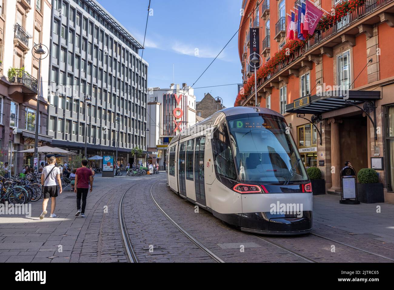 Strasbourg, France - August 08, 2022 : Public transport like tram ina ...