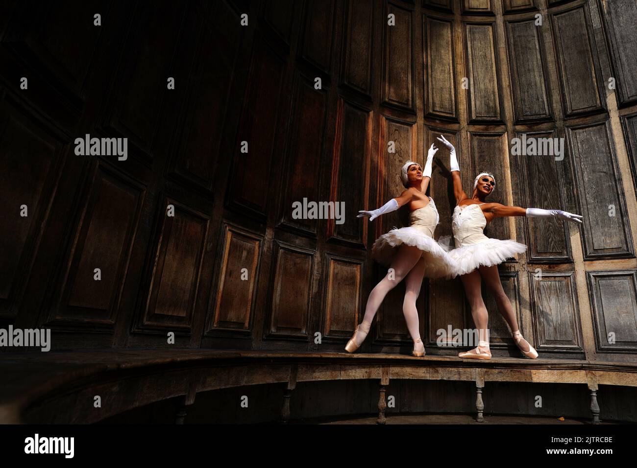 Dancers Robert Carter and Ugo Cirri from comedy drag ballet company Les ...