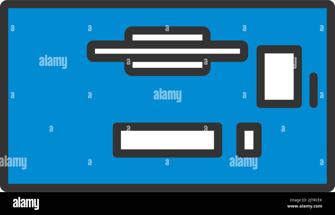 Office Table Top View Icon. Editable Bold Outline With Color Fill ...