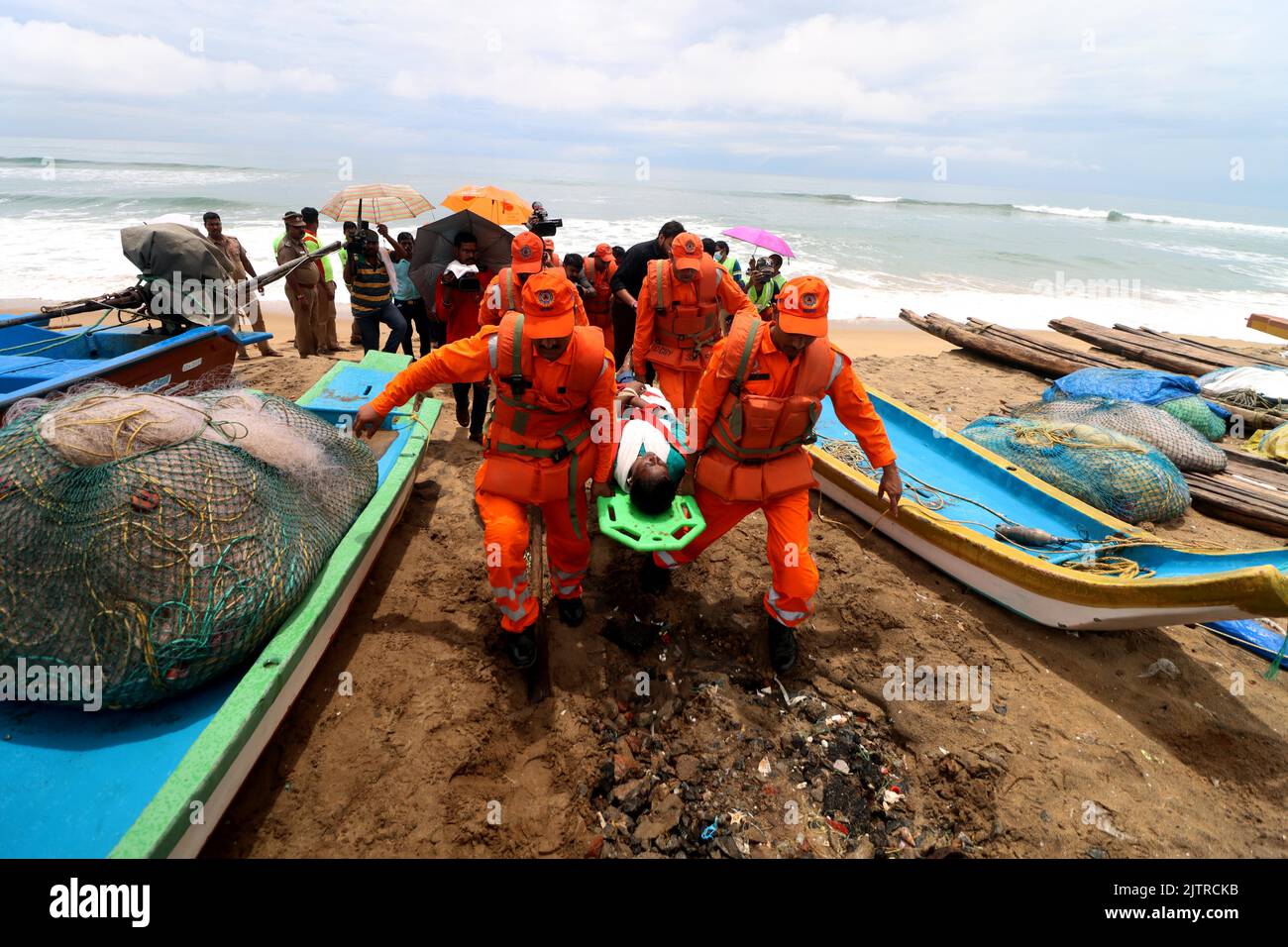 Chennai, India, 1st Sep 2022: National Disaster Response Force (NDRF) personnel take part in a ...