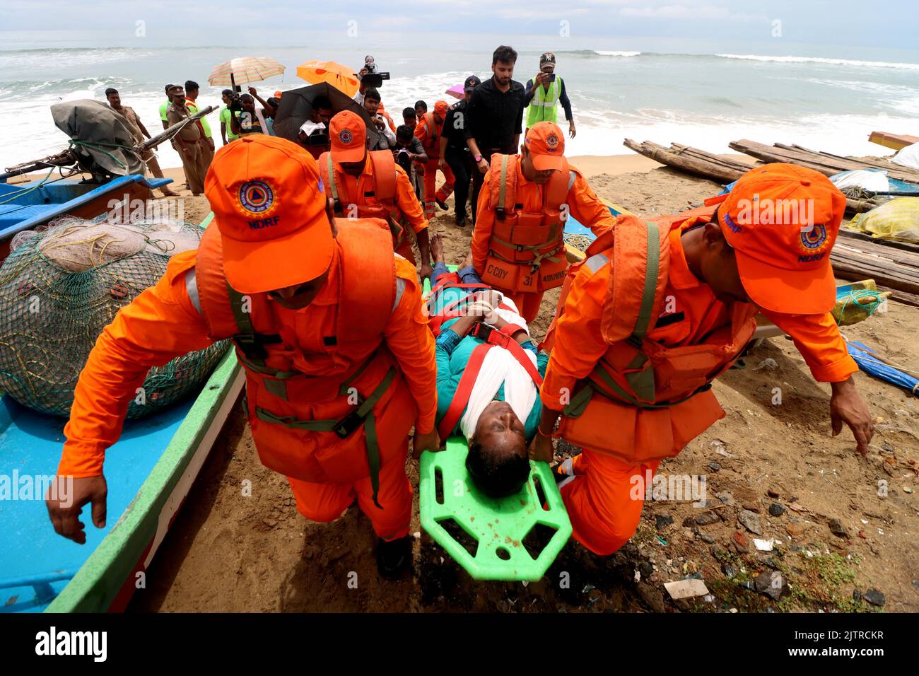 Chennai, India, 1st Sep 2022: National Disaster Response Force (NDRF) personnel take part in a ...