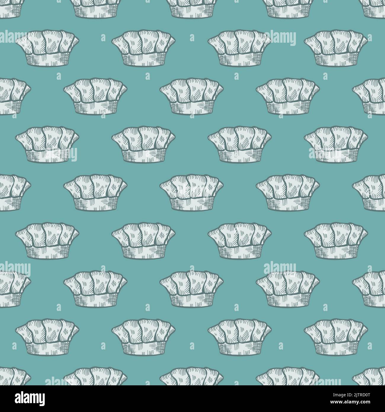 High chef hat engraved seamless pattern. Kitchen traditional element in ...